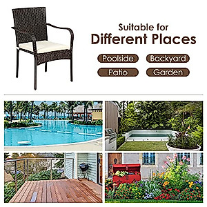 RELAX4LIFE Patio Dining Chairs 4-Piece Stackable Wicker Chairs, Outdoor PE Rattan Chairs with Comfortable Cushions and Anti-Rust Steel Frame, Conversation Chairs for Porch, Yard, Garden and Poolside