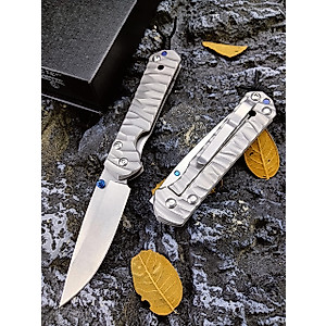 Small Sebenza 21 ECD Folding Pocket Knife D2 Stonewashed Drop Point Blade TC4 Titanium Wave Handles Everyday Carry Knife for Men Women Lightweight for Indoor Outdoor Gift