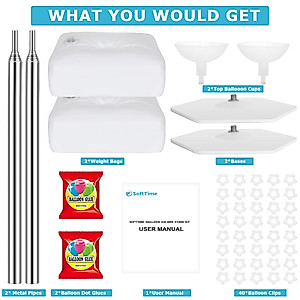 SoftTime Balloon Column Stand Kit for Floor,Set of 2, Adjustable and Reusable Balloon Tower Stands Kit with Heavy Base, Metal Balloon Display for Birthday, Wedding, Baby Shower,Party Decorations