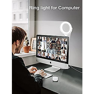 elitehood 8’’ Ring Light for Computer & Video Conference Lighting Kit, Desk LED Circle Light with Stand & Phone Holder for Zoom Call Lighting, Webcam Camera Meeting, Office Laptop Video Conferencing