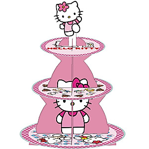 Hello Kitty Party Supplies Decorations, 3 Tier Cupcake Stand, Birthday Dessert and Cake Display Stand for Birthday Party Decoration, Hello Kitty Party Favors Decorations