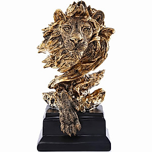 H&W Sandstone Lion - The King of Beasts - Statue Decoration for Home/Study/Living Room, Great Collectible Figurines, Best Gift for The Man, Golden Color (HH17-D2)