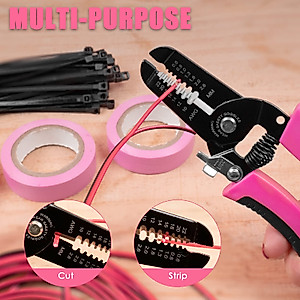 Wire Stripper, Pink 10-22 AWG Wire Cutters for Women, Wire Stripping Tool Kit with 3PCS Electrical Tapes and 50PCS Cable Ties, Multi-Function Hand Tool, Professional Handle Design