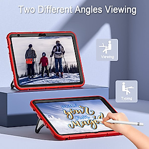 WESOROL for iPad 10th Generation Case 2022, Kids Friendly for iPad 10.9 Case with Kickstand Shoulder Strap Pencil Holder, Heavy Duty Protective Case for iPad 10th Generation 2022 Release, Red Black