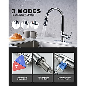 WOWOW 3 Hole Widespread Bathroom Faucet Chrome Bathroom Sink Faucets 2 Handle Bath Faucet 8 inch and Kitchen Faucets with Pull Down Sprayer