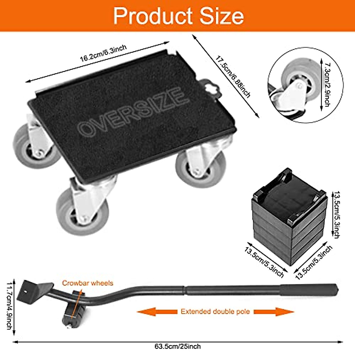 Rocomoco Furniture Movers Roller Dolly for Moving with Wheels & Furniture Lifter Set, 3858LBS Load Capacity Furniture Dolly, Furniture Expandable Lifter 360° Rotation Moving Wheels for Refrigerator