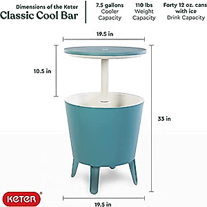 AYOGU1 Cool Bar Plastic Outdoor Ice Cooler Table Garden Furniture - Cream Blue