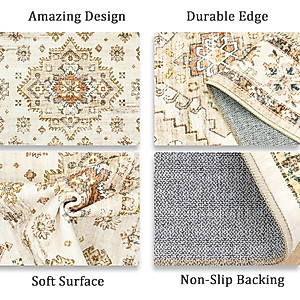 Roxstand Washable Rugs 8x10, Ultra-Thin Non-Slip 8x10 Area Rugs for Living Room, Soft Vintage Large Area Rug, Foldable Farmhouse Bedroom, Dining Room Rug (Light Brown/Beige, 8'x10')