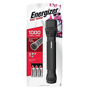 Energizer TAC 1000 LED Tactical Flashlight, Heavy Duty Bright Flashlight for Emergencies and Camping Gear, Water Resistant Flashlight, Batteries Included, Pack of 1, Black