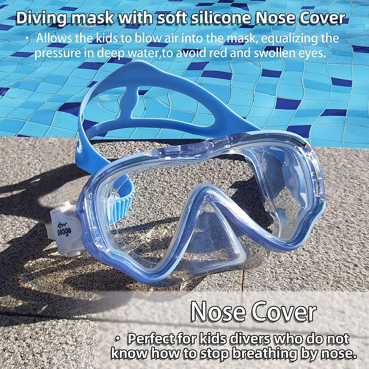 Kids Snorkel Mask Swim Diving Scuba Mask Snorkel Gear for Kids Boys Girls Youth, Anti-Fog 180° Panoramic View Soft Silicone Skirt Kids Pool Underwater Swim Goggles with Nose Cover, Snorkel Equipment