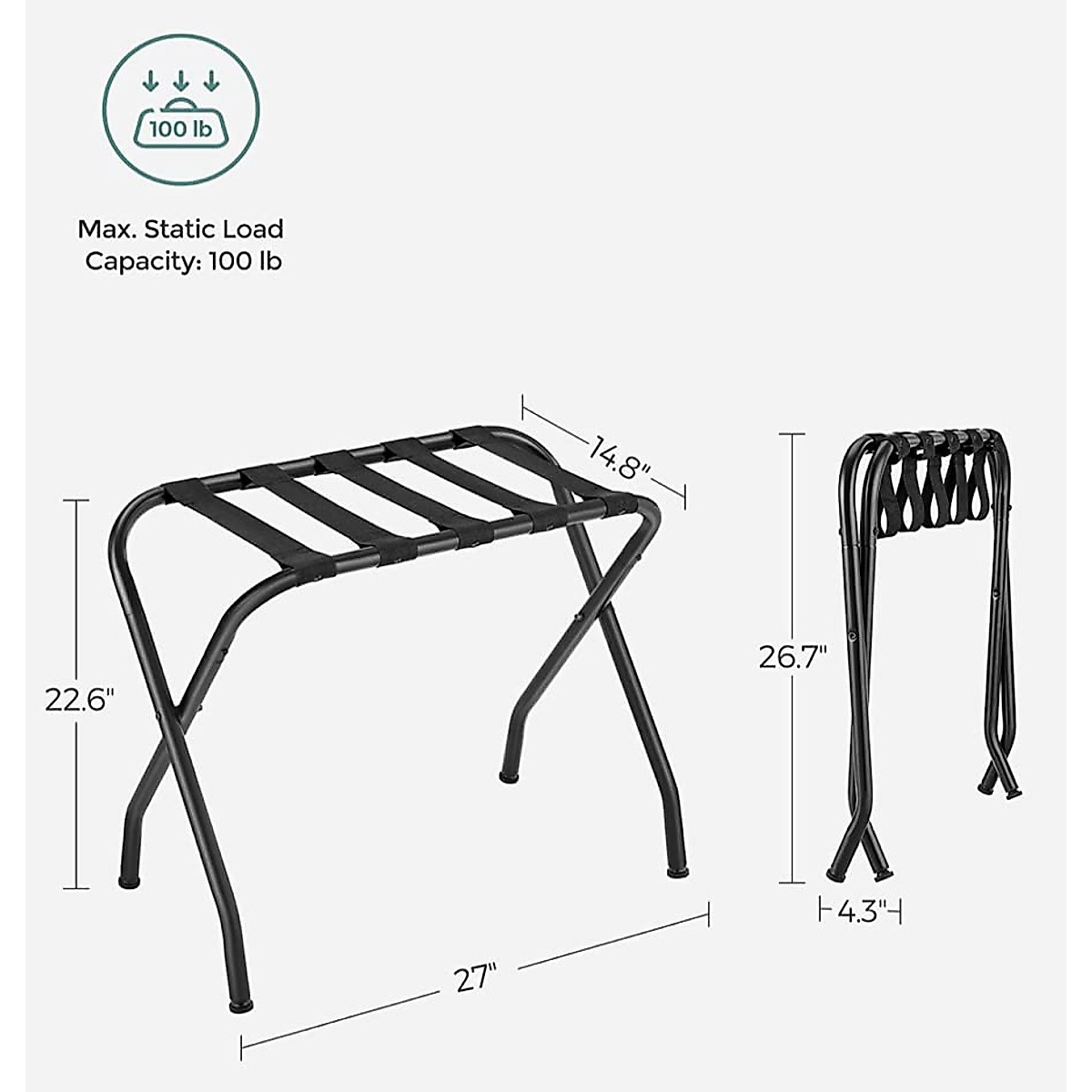 TRAVEL4D 2 Pack Luggage Racks Black Suitcase Stand for Bedroom 2 Foldable Suitcase Holders Heavy Duty Luggage Rack for Guest Room