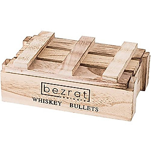 Whisksey Stones Gift Set - Set of 6 Gold Chilling Stones - Rocks Ice Cubes - Beautiful Military Wooden Gift Box for Men, Christmas Stocking Stuffers for Dad