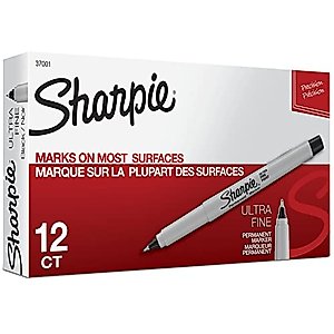 SHARPIE Permanent Markers, Ultra Fine Point, Black, 12 Count