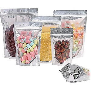 SumDirect Reusable Aluminium Foil Zip Lock Stand Up Food Pouches Bags with Notch for Food Storage 5.1x 7.8 Inches, 11.5oz, Pack of 50