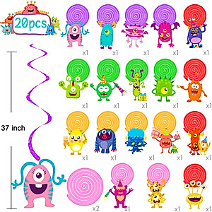 20pcs Cartoon Monster Hanging Swirls Decorations Monster Bash Birthday Party Decorations Little Monster Ceiling Streamers Decorations for Monster Birthday Party Baby Shower Supplies