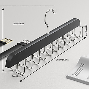 Ftumertly Bra Hanger for Closet, Tank Top Hanger with 20 Hooks Belt Organizer, Wood Belt Hanger 360°Rotating Belt Rack Closet Organizers and Storage for for Tie, Bra, Scarf, Tank Top - Black, 1 Pack