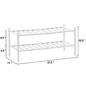 Dikolre Shoe Rack Organizer Storage for Closet Entryway, Dorm Front Door Hallway Bamboo Stackable Small Wooden 2-Tier Shelf, White