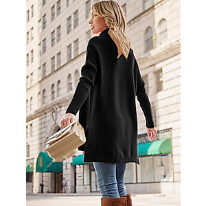 LILLUSORY Sweaters for Women Turtleneck Oversized Cashmere 2024 Pullover Long Mock Batwing Tunic Trendy Clearance Clothes Black