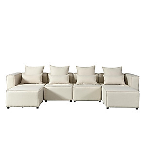 BIOEVER Sofa Modular Sectional Couches Convertible Sofa with Ottoman U Shaped Modern Sofa Sectionals for Living Room,Bedroom and Office(Beige)