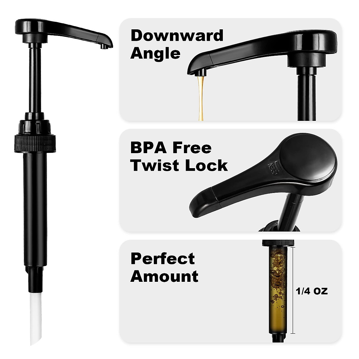 mustry Coffee Syrup Dispenser Bottle with Labels 1/4 oz Glass Syrup Pump Dispenser Bottle with 84 Labels, for Coffee Bar Accessories Essentials, 16.9 oz 500 ml, Set of 2, Black