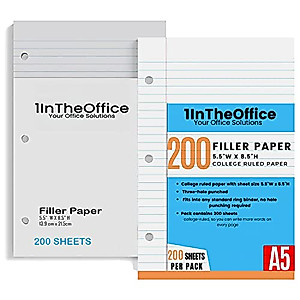 1InTheOffice College Filler Paper 8.5 x 5.5, 200 sheets