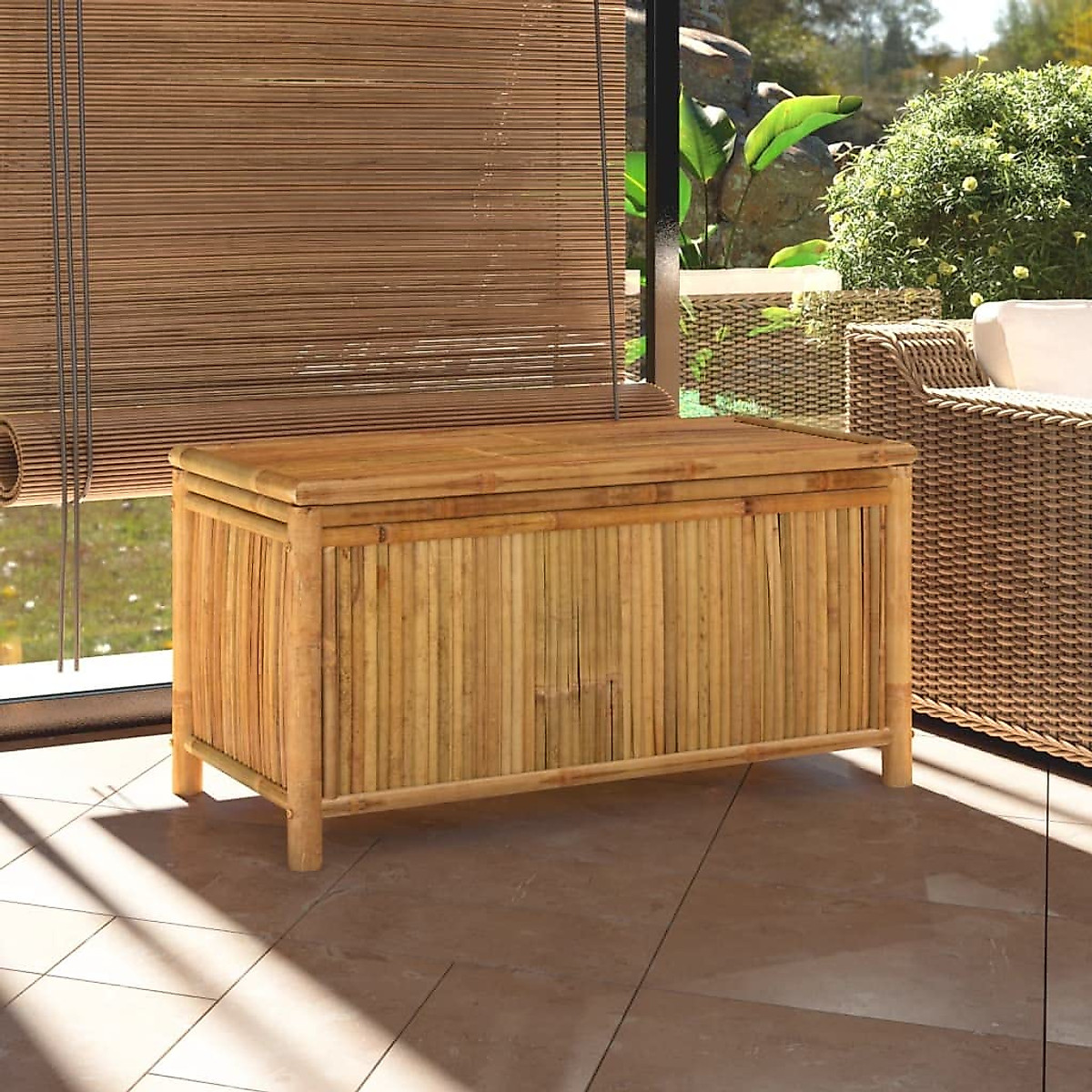 TIFITGO Asomie Patio Storage Box 43.3"x20.5"x21.7" Bamboo Indoor stockage bin home chest house tank Outdoor Furniture Outdoor Storage Boxes US Stock Fast Shipment White