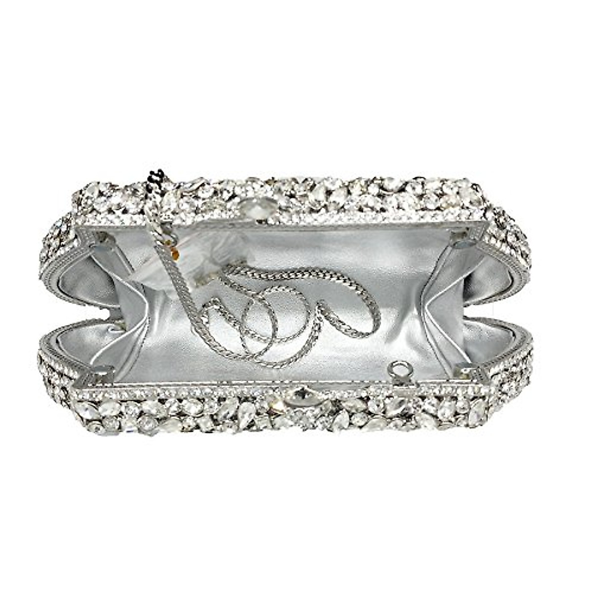 Boutique De FGG Women Silver Crown Minaudiere Evening Bags Flower Crystal Clutch Purses Wedding Clutch