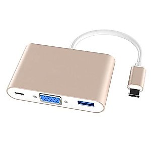 Connectors 3 in 1 Adapter USB 3.1 Type C to VGA USB 3.0 USB-C Multiport Charging Converter HUB Adapter for Monitor Computer Tablet - (US, Color: Gold)