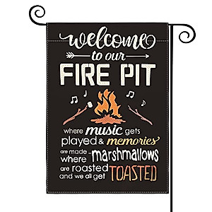 AVOIN colorlife Welcome To Our Fire Pit Camping Garden Flag 12 x 18 Inch Double Sided, RV Campsite Campfire Camper Yard Outdoor Decoration