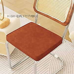 MeetLeisure Rattan Dining Chair Set of 2, Mid-Century Modern Chairs with Metal Chrome Legs, Armless Cane Back Chairs with Upholstered Cushion for Home Kitchen Dining Room, Walnut Brown/Orange
