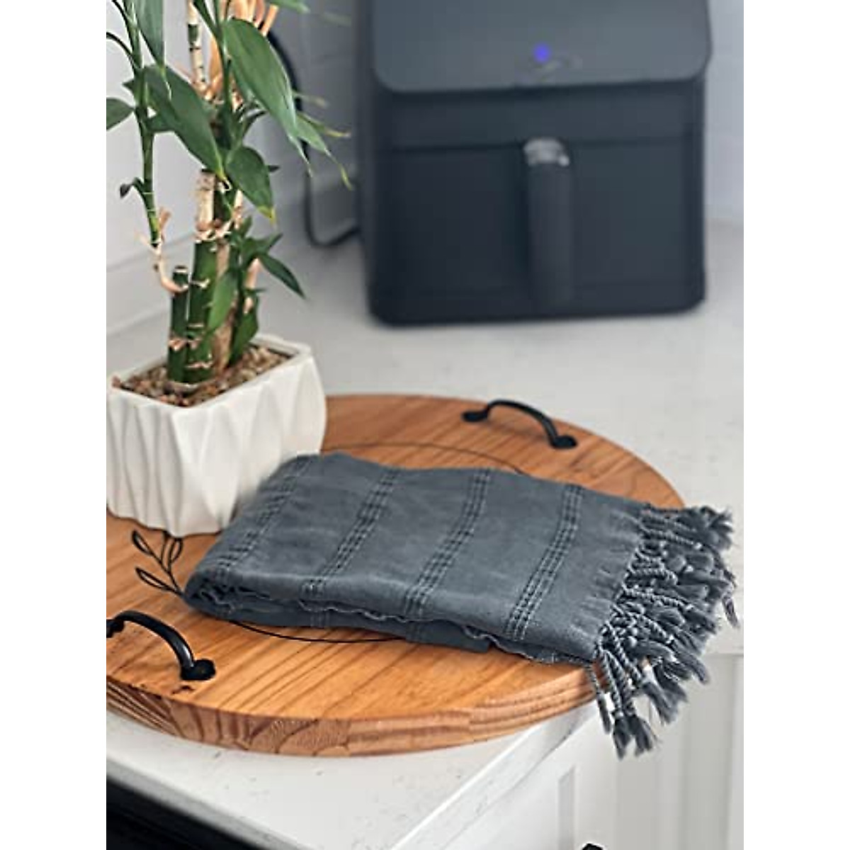 Luxury Cotton Turkish Hand Towel, Decorative Kitchen Towels Farmhouse, Black Hand Towels for Bathroom, Soft&Absorbent Hand Towels for Head Face Guest Tea Dishcloth Gym Spa - Charcoal Gray/Black