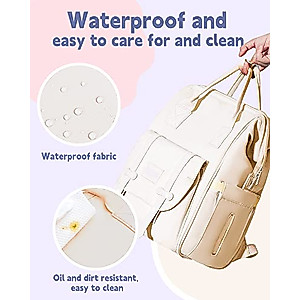 AUYRE Diaper Bag Backpack Nappy Changing Bags Waterproof Travel Backpack with USB Charging Port & Stroller Straps Baby Shower Gifts (Beige)