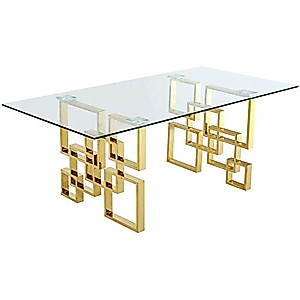 Meridian Furniture 714-T Pierre Collection Modern | Contemporary Square Glass Dining Table with Stainless Steel Base and Rich Gold Finish, 78" W x 39" D x 30" H