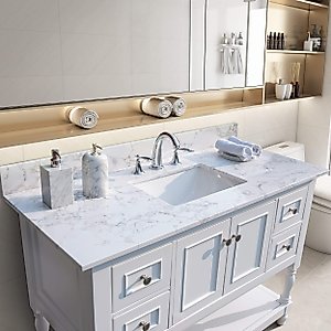 DNYN 43''x22''Inch Bathroom Stone Vanity Top Engineered Marble Color with Rectangle Undermount Ceramic Sink and 3 Faucet Hole with Backsplash（Not Included Cabinet, White