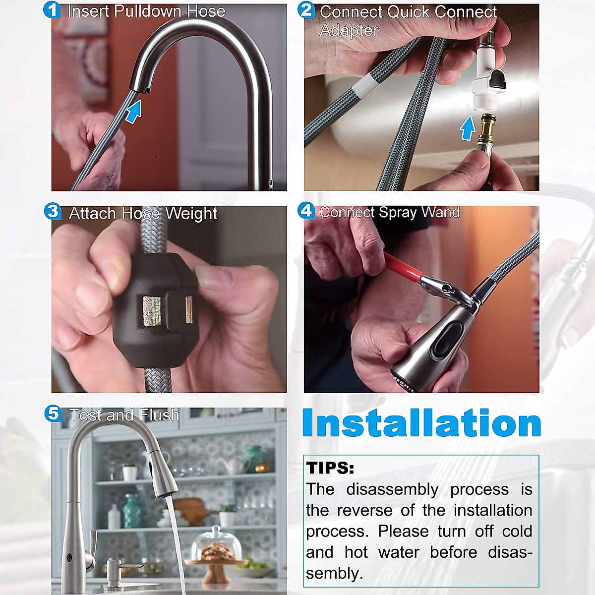 150259 Pull Down Hose Kit For Moen Faucet Replacement Part 150259 Hose, Moen Kitchen Faucet Replacement Part 187108, Reflex Moen Pull Down Hose, 68" Quick Connect Hose, Upgraded Ver.