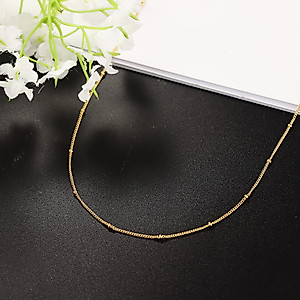 MILACOLATO Danity Gold Choker Necklace 18K Gold Plated Sterling Silver Tiny Delicate Bead Satellite Chain Necklace, Yellow Gold