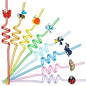 24 Pieces Bug Party Favors Reusable Plastic Straws Insect Drinking Straws Bugs Party Decorations for Insect Themed Birthday Party Supplies Decorations, 8 Assorted Style