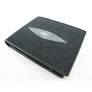 Pelgio Genuine Stingray Shagreen Skin Leather Bifold Wallet (Black)