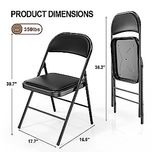 VINGLI 4 Pack Folding Chairs with Padded Seats, Metal Frame with Pu Leather Seat & Back, Capacity 350 lbs, Set of 4, Black