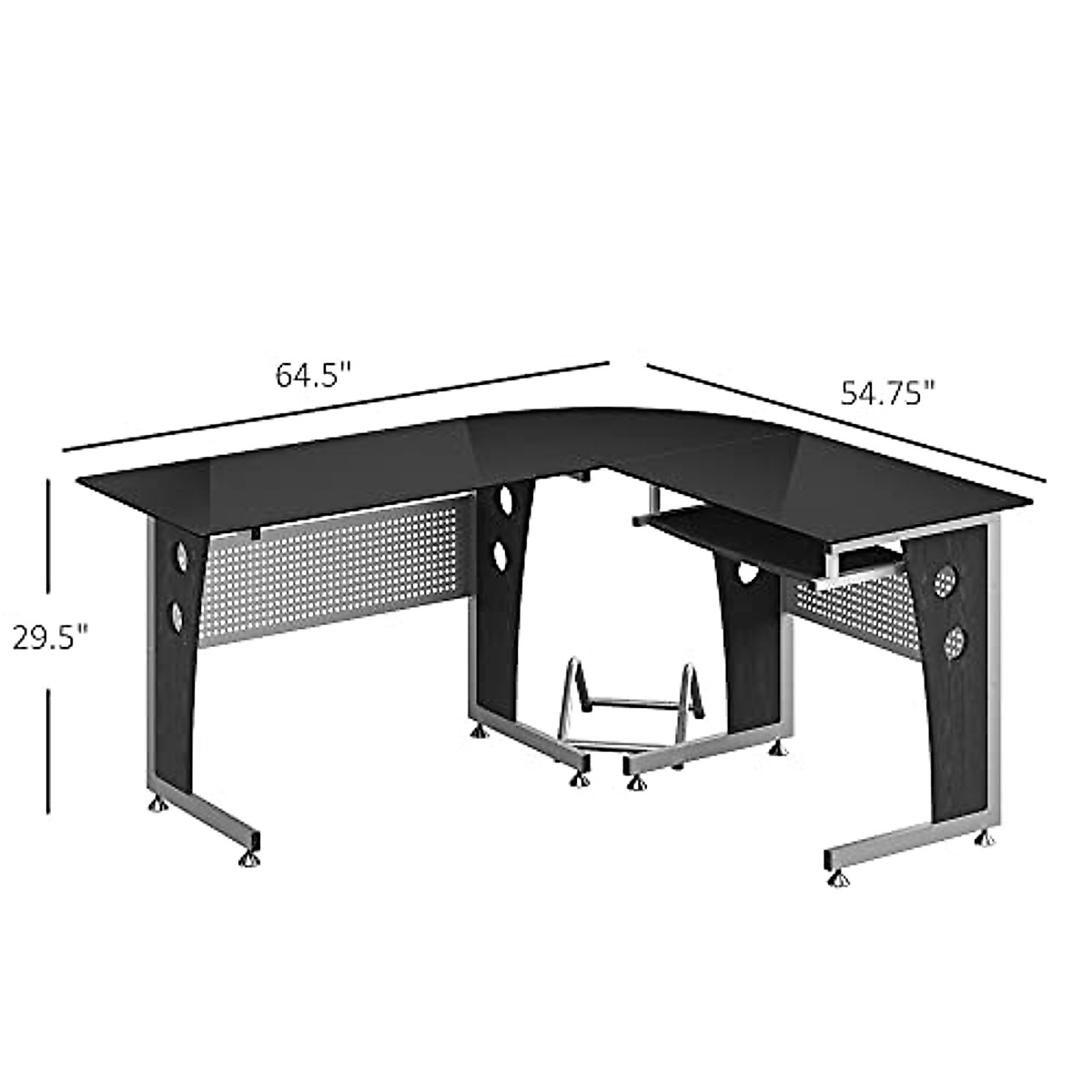 HOMCOM L-Shaped Corner Computer Desk Gaming Table Home Office Workstation Glass Top P2 MDF with Keyboard Tray - Black