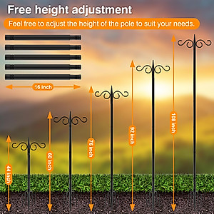 NUERPO Adjustable Shepherd Hooks for Outdoor,2 Pack 108 Inch 5 Prong Base Bird Two Sided Feeder Poles,Heavy Duty Shepherds Hook,Suitable for Garden in Hanging Flower Basket,Lantern,Bird Nests