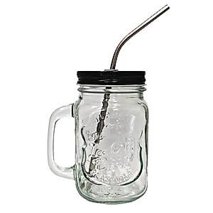 ( 2 PACK ) - Mason Jar Mugs with Handle, Stainless Steel Straw, & metal Lids 16 oz. (480ml) | Mason Jar Drinking Glasses | Reusable Boba Bubble Tea & Smoothie Cups | Tumbler for Bubble Tea, smoothie