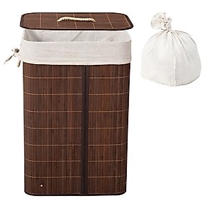 Btamree Laundry Hamper with Lid, Bamboo Laundry Basket with Handles & Removable Liner, 19 Gal (72L) Foldable Laundry Hamper for Laundry Room, Bedroom, Bathroom, Living Room (Square Brown)
