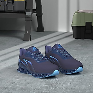 DREAM HORSE Steel Toe Indestructible Work Shoes for Men Women Lightweight Mesh Safety Industrial Construction Shoes Puncture Proof Non Slip Shoes, Black_blue, 12