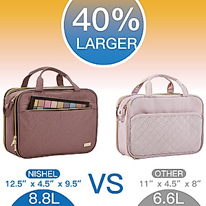 NISHEL Travel Makeup Bag, Portable Cosmetic Organizer, Stand Up Toiletry Bag, Travel Cosmetic Case for Travel Sized Toiletries, Rosewood-Pink