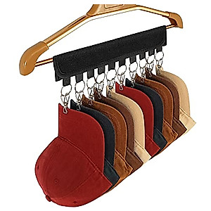 TOPMEET Hat Organizer for Baseball Caps Storage,10 Stainless Steel Clips Holder for Hanger, Cap Rack/Hat Shelf Fit Room Closet,Door,Wall - 1 Pack