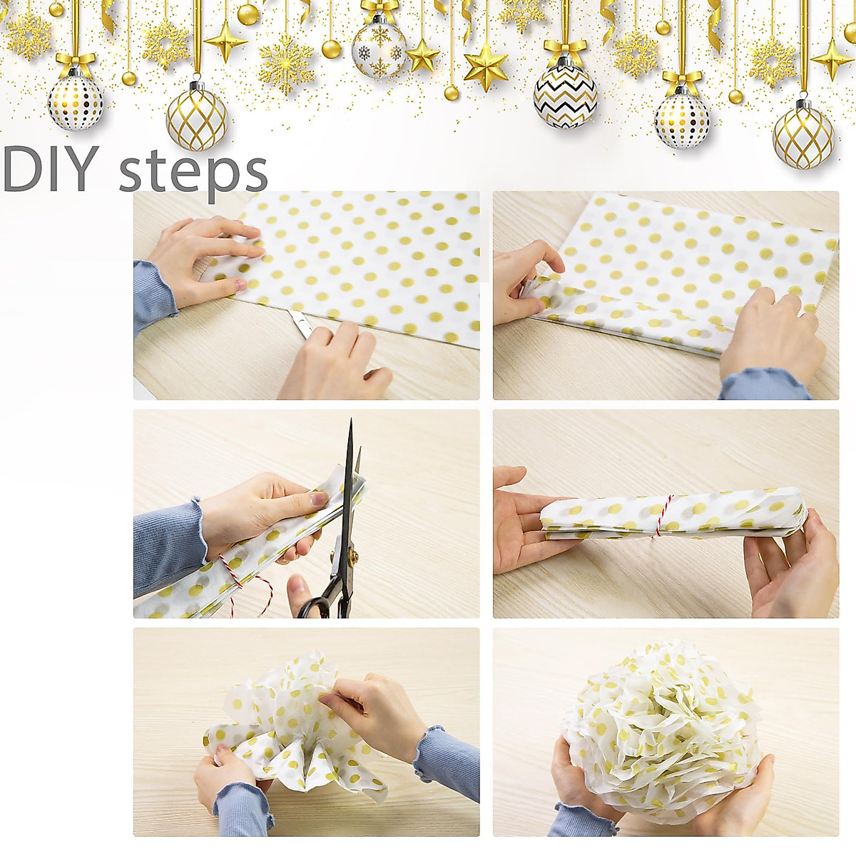 Koogel 100 Sheets Gold White Metallic Tissue Paper, 20 x 14 Inch Tissue Paper for Gift Bags Gift Wrapping Tissue Paper for DIY Crafts Graduation Birthday Christmas