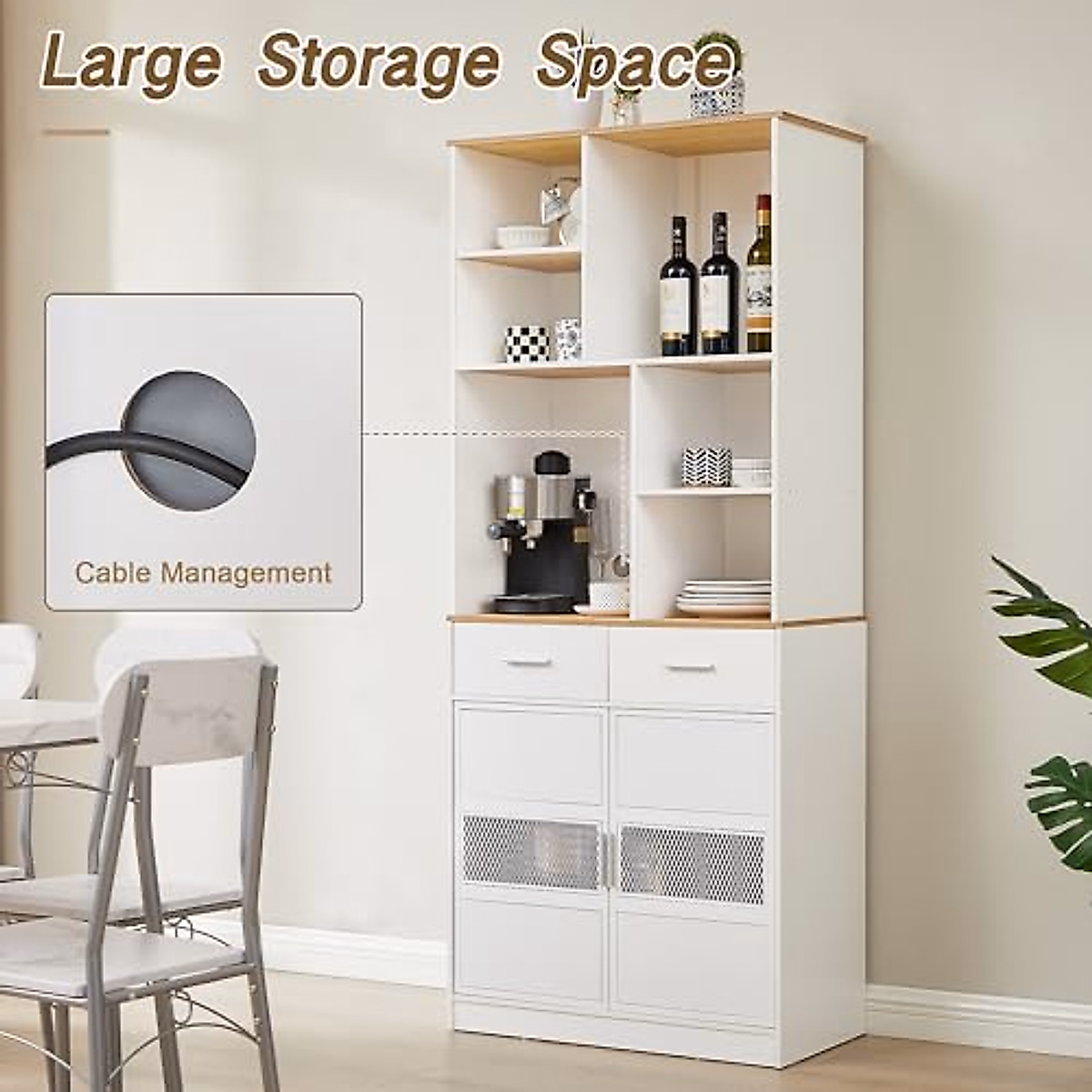 VECELO 72" Tall Kitchen Pantry Storage Cabinet with Doors & Shelves & 2 Drawers Freestanding Buffet Hutch with | Microwave Stand | Cupboard for Dining Room