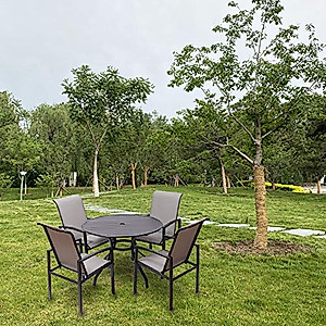 LEVELEVE 5 Piece Patio Dining Set,Outdoor Furniture 4 Textilene Chairs & 1 Round 38"x 38" Metal Slatted Table with 1.5" Umbrella Hole,Outside Porch Deck Balcony Backyard Set for 4