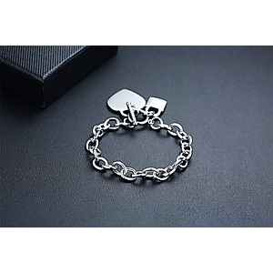 MEALGUET Custom Engraving Stylish Women Medical Alert Bracelet Stainless Steel Lock Heart Charm Link Medical ID Bracelet Toggle & T bar Clasps